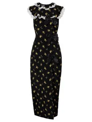 Alessandra Rich Floral Silk Gown - Black