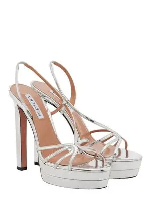 AQUAZZURA Metallic Leather Platform Sandals - Silver