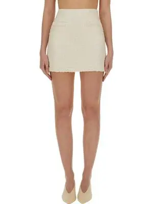 SELF-PORTRAIT SELF-PORTRAIT Boucle Mini Skirt With Pearl Embellishments Cream