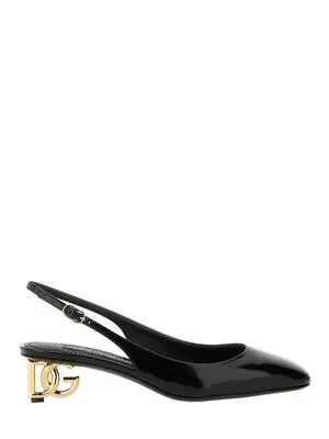 Dolce & Gabbana Patent Leather Slingback With Dg Heel Detail - Black