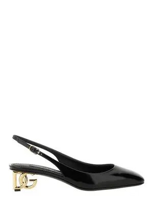 Dolce & Gabbana Patent Leather Slingback With Dg Heel Detail - Black