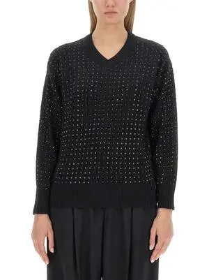 Sportmax Wool Jersey V-neck Sweater - Black