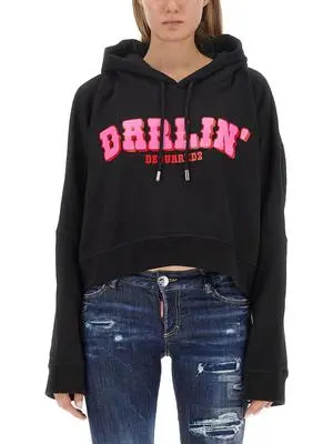 Dsquared2 Cropped Logo Hoodie - Black