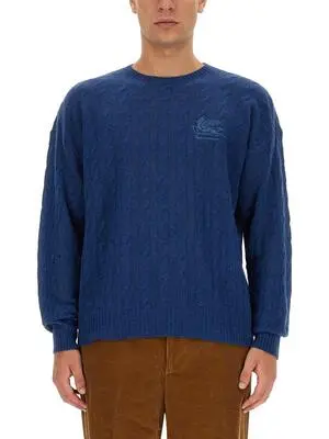Etro Pegasus Cable Knit Cashmere Sweater - Blue