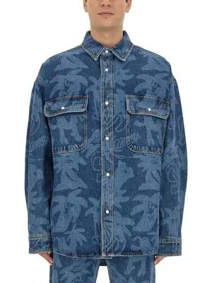 Palm Angels Printed Denim Oversized Jacket - Blue