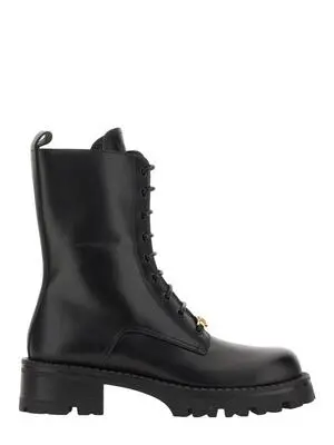 Versace Alia Leather Lace-up Boots With Medusa Charm - Black