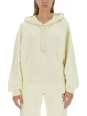 Off-White Logo Embroidered Cotton Oversized Hoodie - Cream