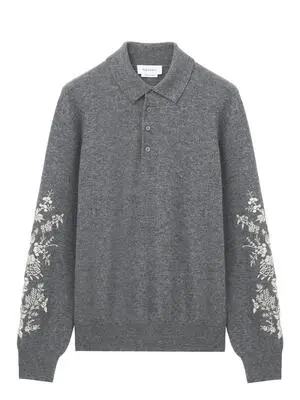 Alexander McQueen Floral Embroidery Polo Shirt - Grey