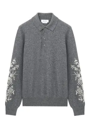 Alexander McQueen Floral Embroidery Polo Shirt - Grey