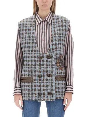 Etro Houndstooth Over Vest With Embellished Detail - Multicolor