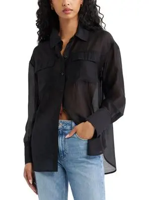 OPEN EDIT Oversize Organza Button-up Shirt - Black