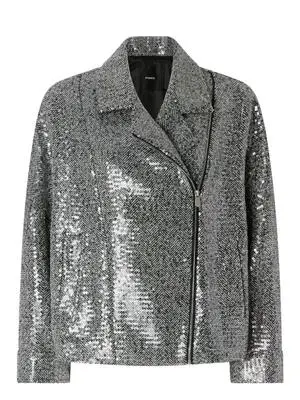 Pinko Sequined Chevron Pea Coat - Silver
