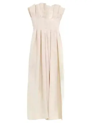 Khaite Pleated Strapless Midi Dress - Neutrals