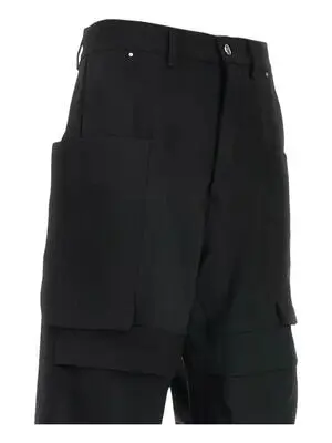 Rick Owens Virgin Wool Wide Leg Cargo Pants - Black