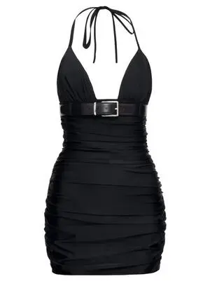 MEDEEA Halterneck Ruched Mini Dress - Black