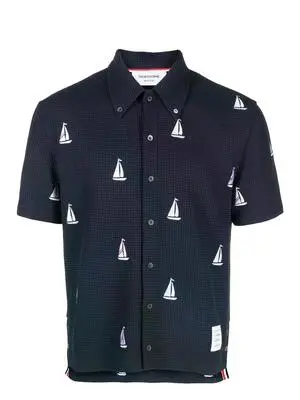 Thom Browne Textured Short-sleeve Polo Shirt - Blue