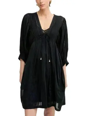 TWINSET Lace-trimmed Pintuck Cotton Mini Dress - Black