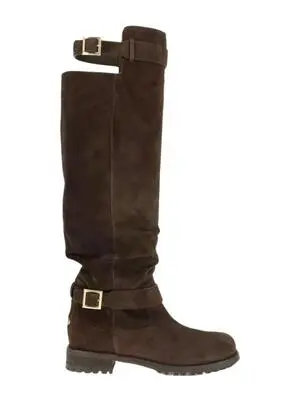 JIMMY CHOO Knee-high Biker Boots With Buckle Fastening - Brown
