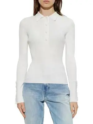 COURREGES Ribbed Long-sleeve Polo Shirt - Neutrals