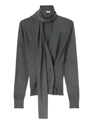 RETORI Retroji Silk Scarf Detail Cardigan - Grey