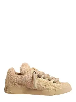 Dolce & Gabbana Faux Shearling Low Top Sneakers - Neutrals