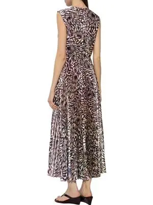 Ulla Johnson Pleated Animal Print Midi Dress - Black