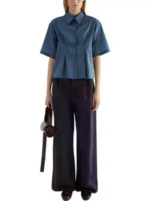 JIL SANDER Pleated Waist Muslin Shirt - Blue