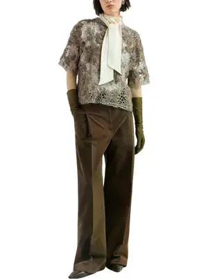 Brunello Cucinelli Stretch Cotton Moleskin Trousers With Monili Detail - Brown