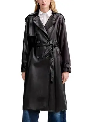 Guess Buttoned Belted Coat - Black
