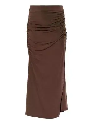 GESTUZ Ruched Maxi Skirt - Brown