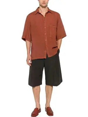 INLINUM Frayed-edge Chest-pocket Shirt - Red