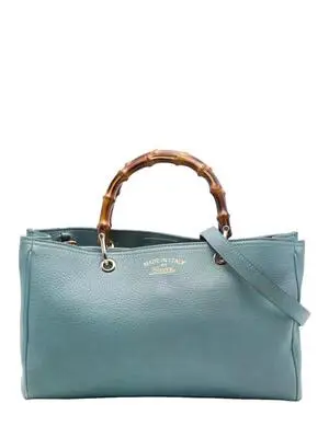 Gucci Gucci Calfskin Bamboo Shopper Satchel Blue