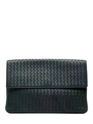 Bottega Veneta Nappa Intrecciato Portfolio Flap Clutch Bag - Blue