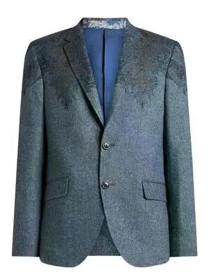 Etro Single-breasted Wool-blend Jacket With Placed Paisley Pochette Print - Blue