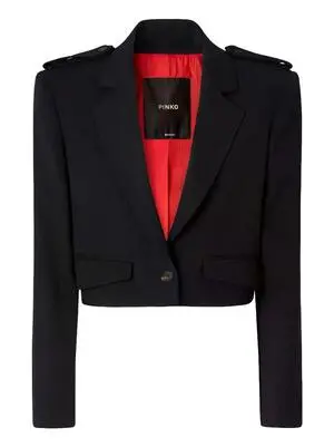 Pinko Cropped Jacket With Epaulette Detail - Blue