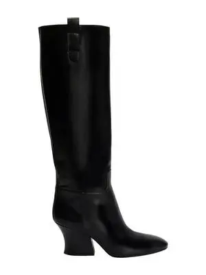 JIL SANDER Leather Block Heel Boots - Black