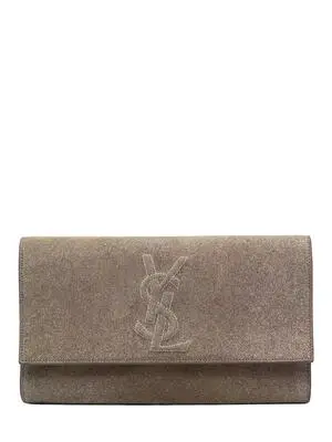 Saint Laurent Suede Monogram Clutch Bag - Brown