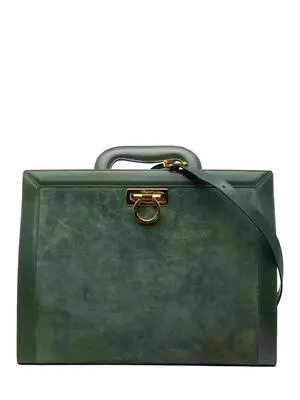 FERRAGAMO Suede And Leather Gancini Briefcase Business Bag - Green
