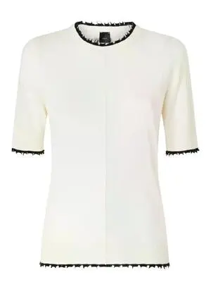 Pinko Contrast Trim Frayed Knit Top - Neutrals