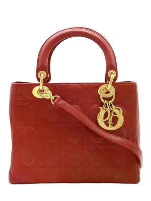Dior 1997 Medium Lambskin Cannage Lady Satchel - Red