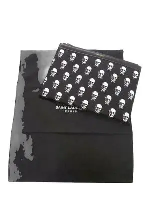 Saint Laurent Canvas Skull Print Zip Clutch Bag - Black
