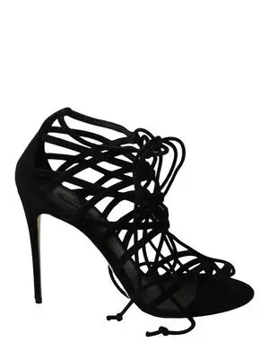 DOLCE & GABBANA Dolce & Gabbana Black Suede Lace-Up Stiletto Sandals