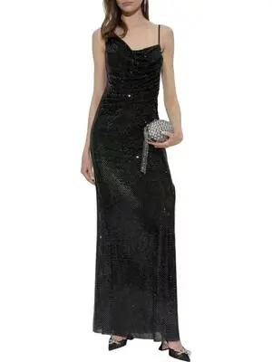 SELF-PORTRAIT Embellished Cowl Neck Maxi Dress - Black