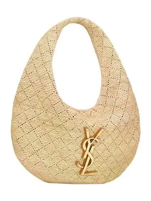 Saint Laurent Quilted Raffia Shoulder Bag - Neutrals
