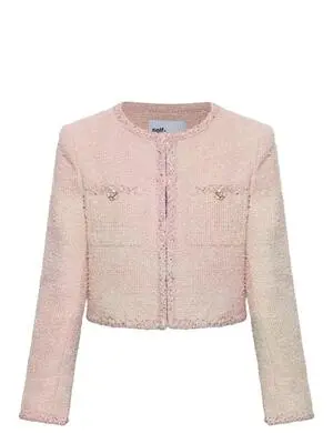 SELF-PORTRAIT Cropped Sequin Embellished Tweed Jacket - Pink