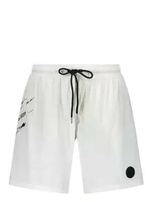 PLEIN SPORT Logo Patch Graphic Print Swim Shorts - White