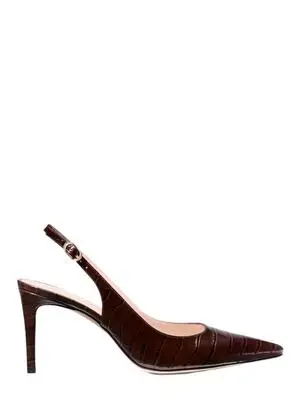 STUART WEITZMAN Power Croc-effect Slingback Pumps - Brown