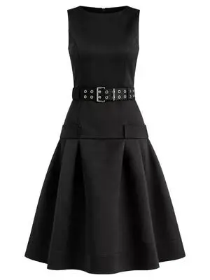 GANNI Belted Waist Midi Dress - Black