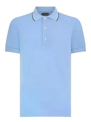 TOM FORD Contrast-trim Short-sleeve Polo Shirt Blue