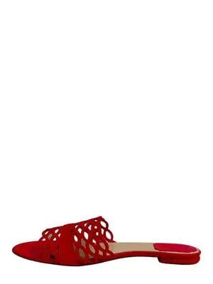 Dior Leather Laser Cut Detail Flat Sandals - Red